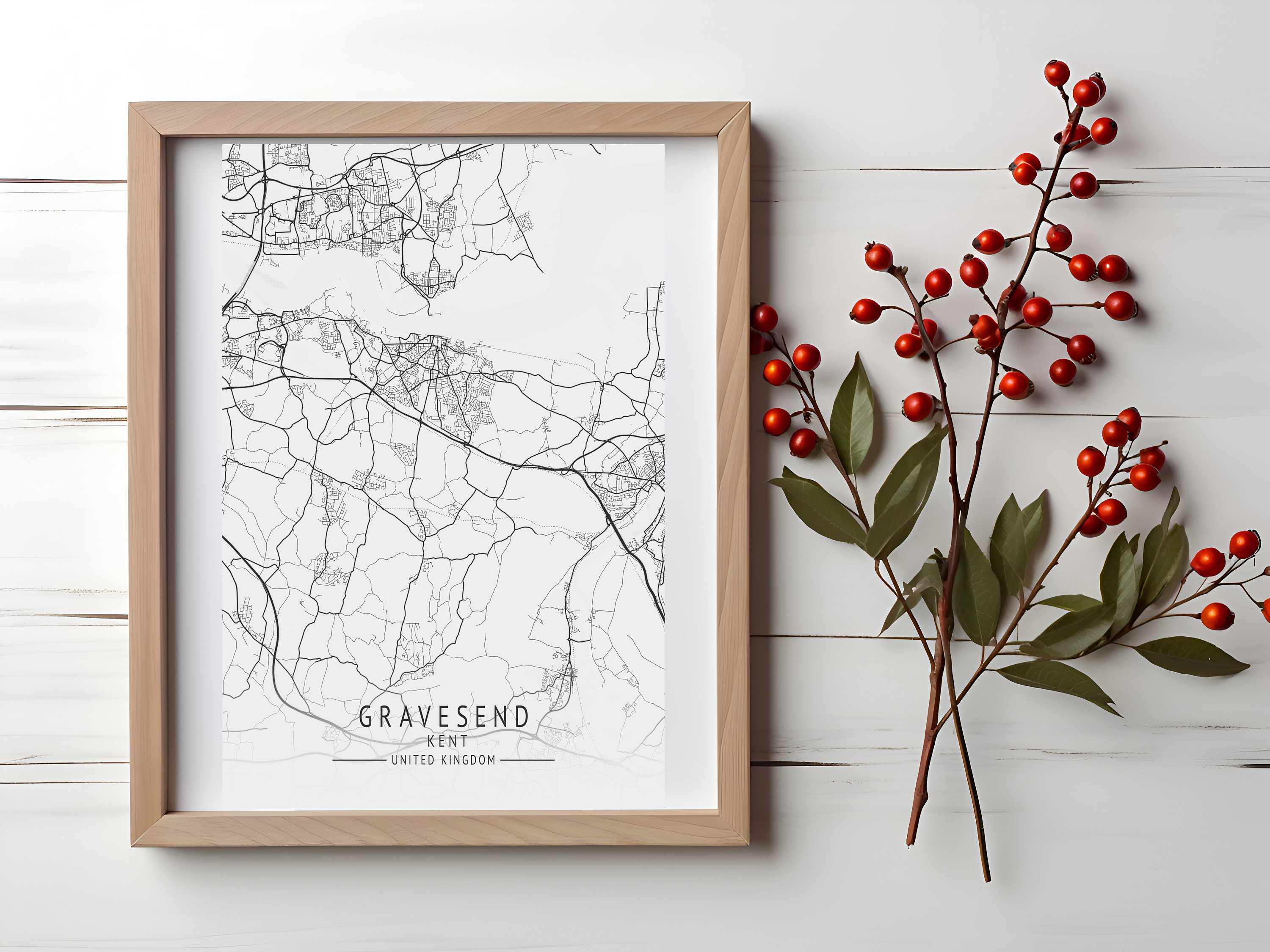 GRAVESEND Map Print, High Res Map of Gravesend, Kent, Minimalist UK ...