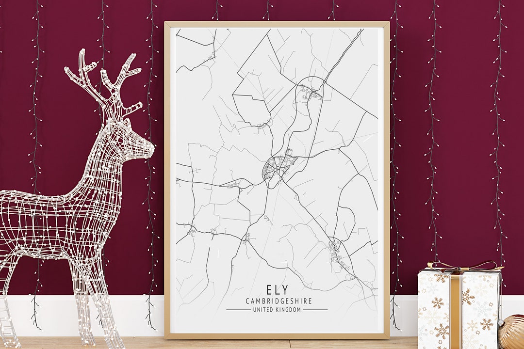 ELY Map Print, High Res Map of Ely, Cambridgeshire, Minimalist UK City ...