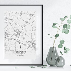 LICHFIELD Map Print, High Res Map of Lichfield, Staffordshire ...