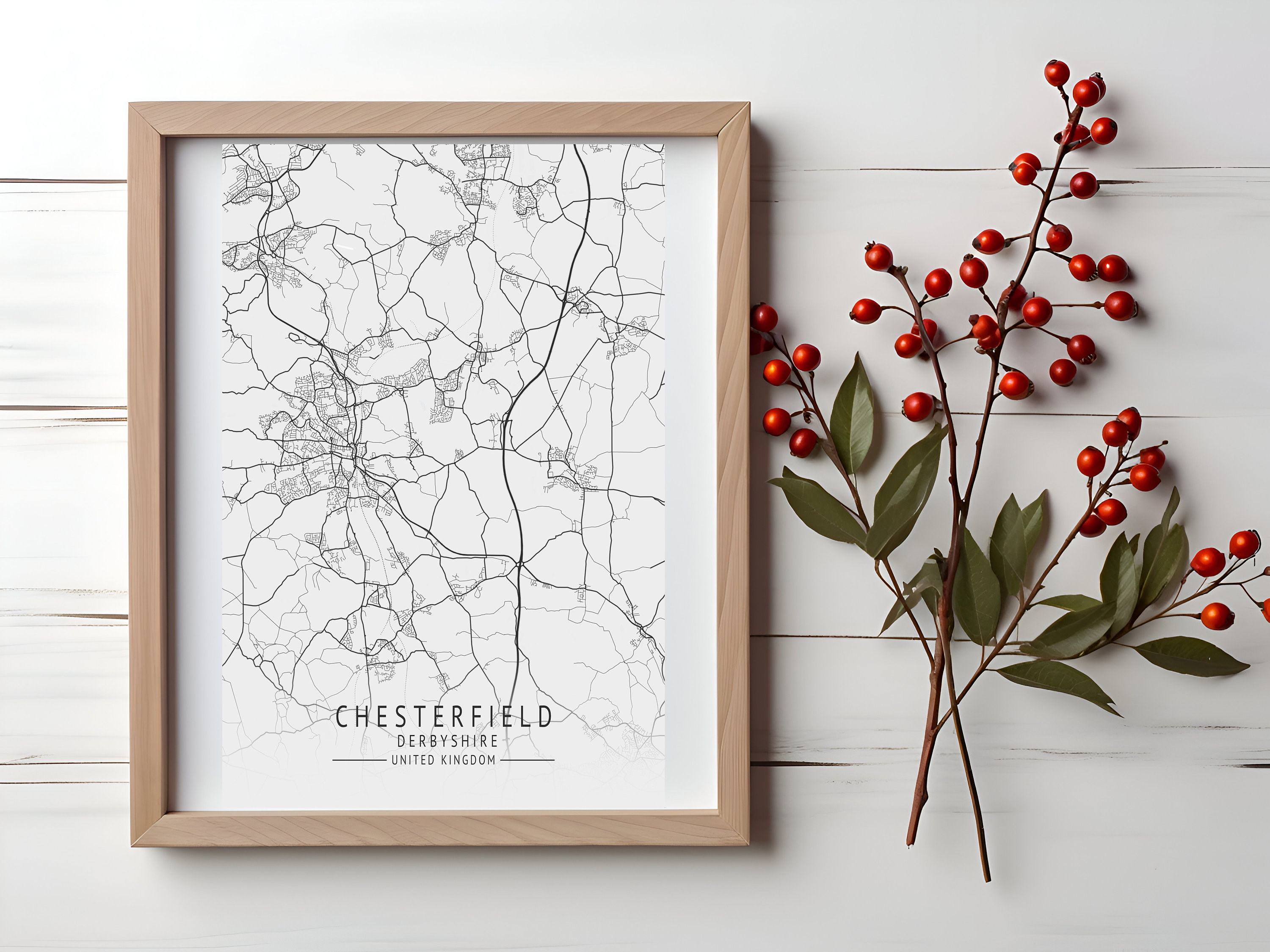 CHESTERFIELD Map Print, High Res Map of Chesterfield, Derbyshire ...