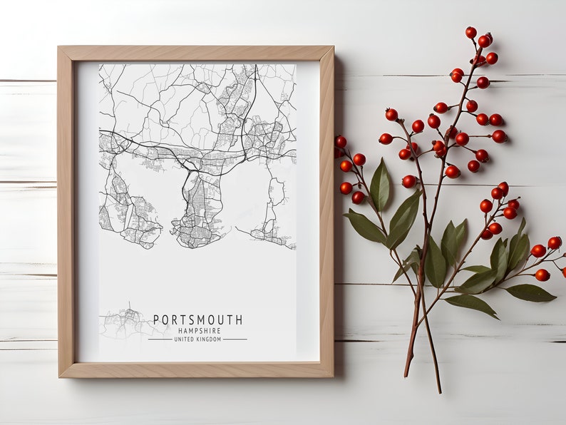 PORTSMOUTH Map Print, High Res Map of Portsmouth, Hampshire, Minimalist ...