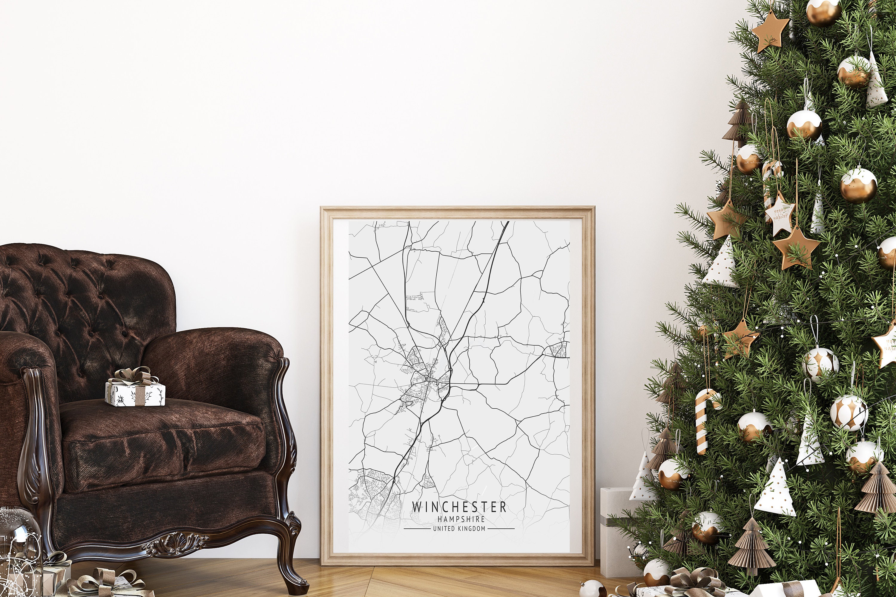 WINCHESTER Map Print, High Res Map of Winchester, Hampshire, Minimalist ...