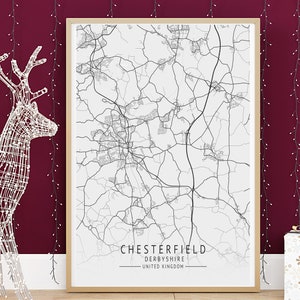 CHESTERFIELD Map Print, High Res Map of Chesterfield, Derbyshire ...