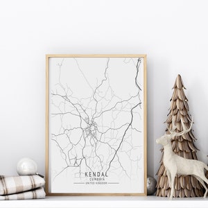 KENDAL Map Print, High Res Map of Kendal, Cumbria, Minimalist UK City ...
