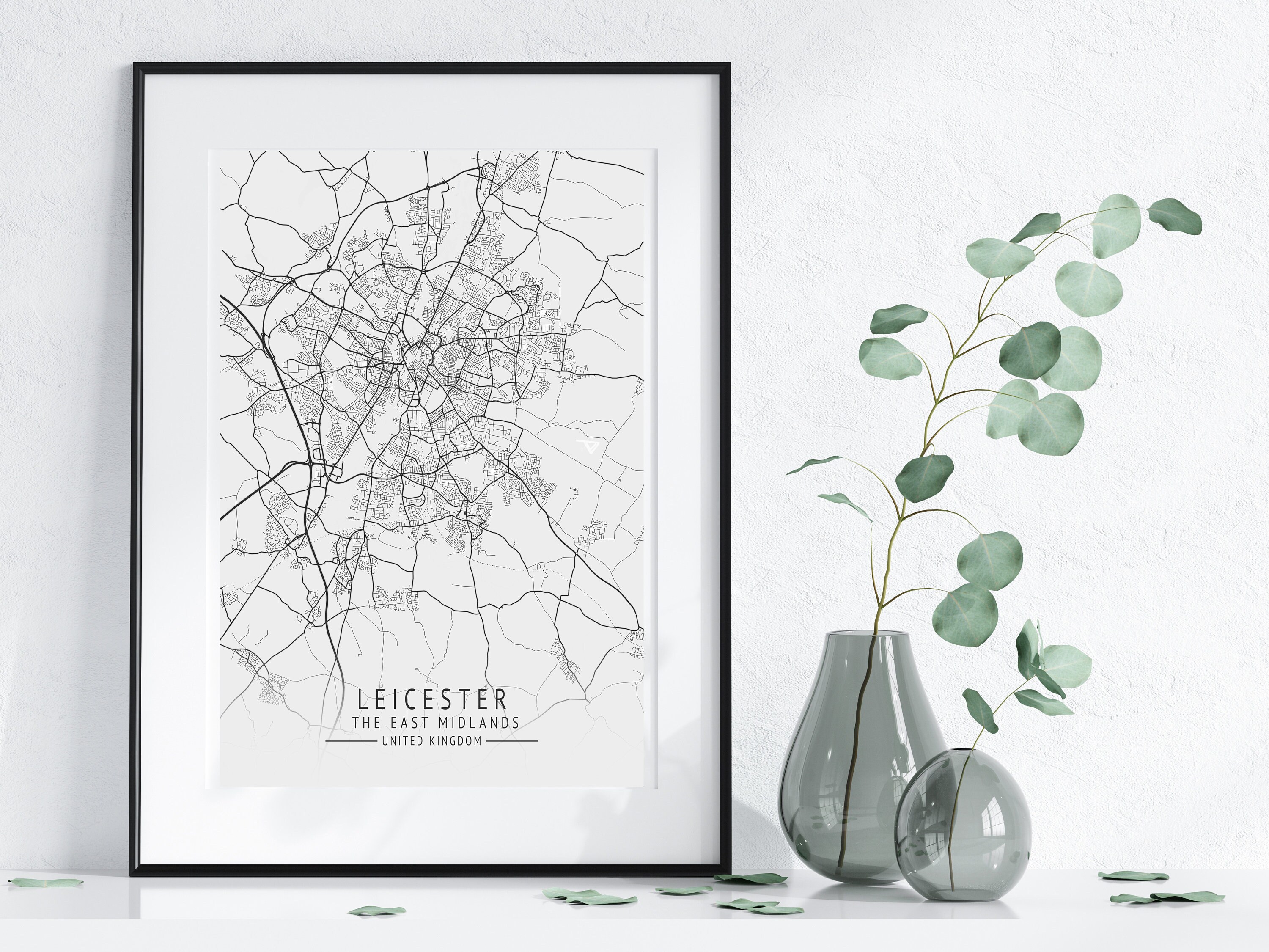LEICESTER Map Print, High Res Map of Leicester, East Midlands ...