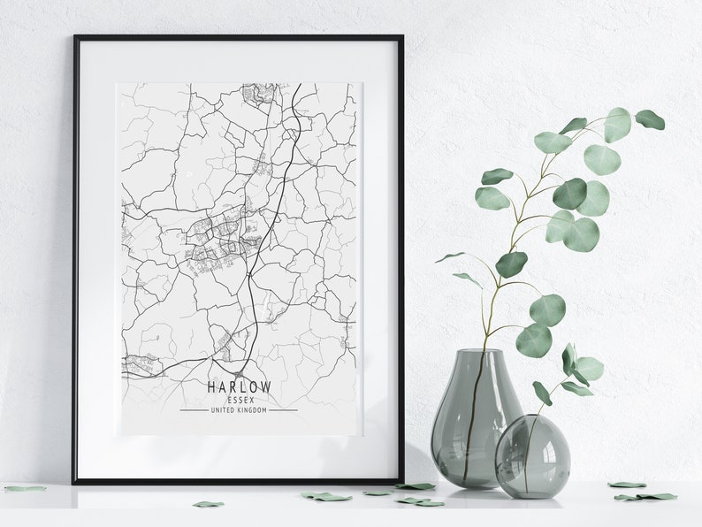 HARLOW Map Print, High Res Map of Harlow, Essex, Minimalist UK City ...