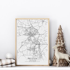 PRESTON Map Print, High Res Map of Preston, Lancashire, Minimalist UK ...