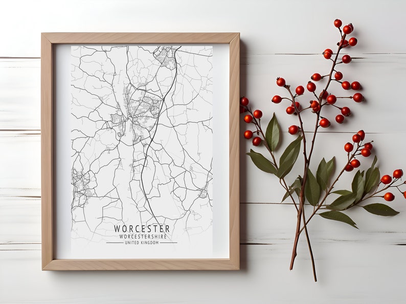 WORCESTER Map Print, High Res Map of Worcester, Worcestershire ...