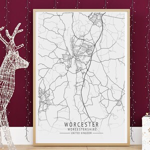 WORCESTER Map Print, High Res Map of Worcester, Worcestershire ...