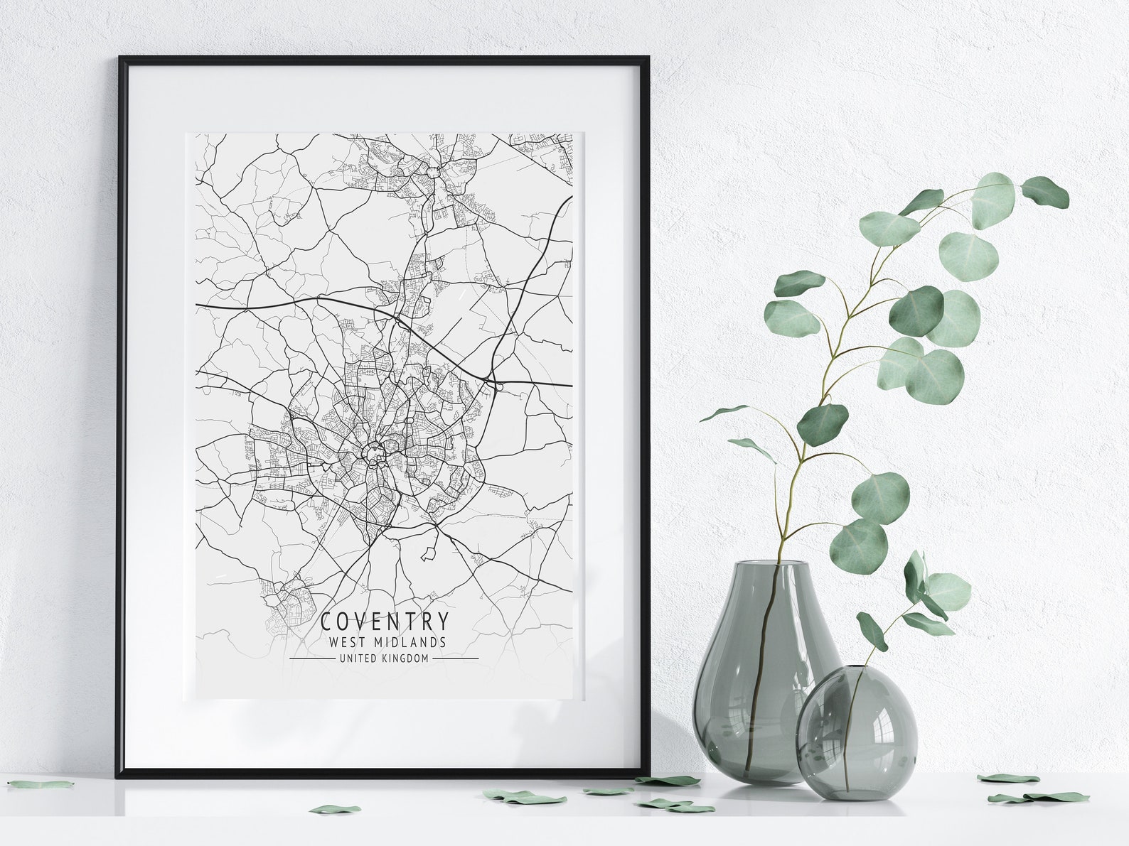 COVENTRY Map Print, High Res Map of Coventry, West Midlands, Minimalist ...