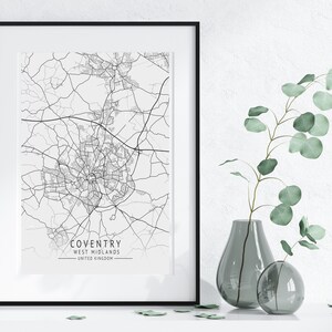 COVENTRY Map Print, High Res Map of Coventry, West Midlands, Minimalist ...