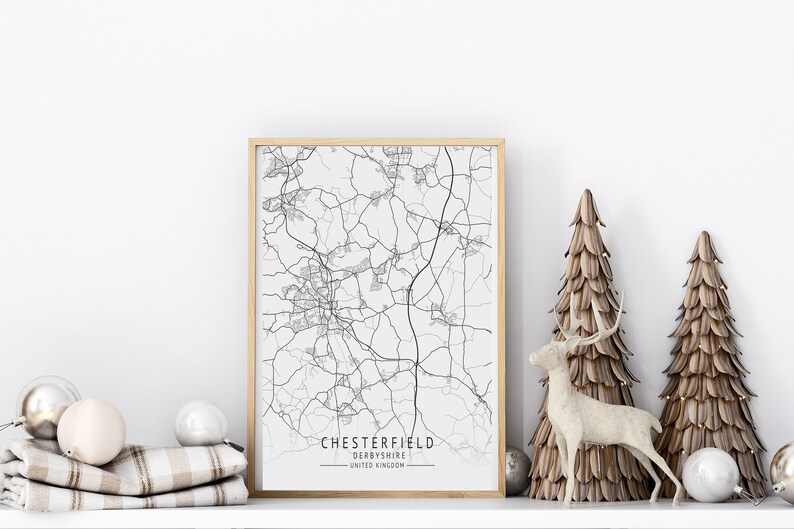 CHESTERFIELD Map Print, High Res Map of Chesterfield, Derbyshire ...