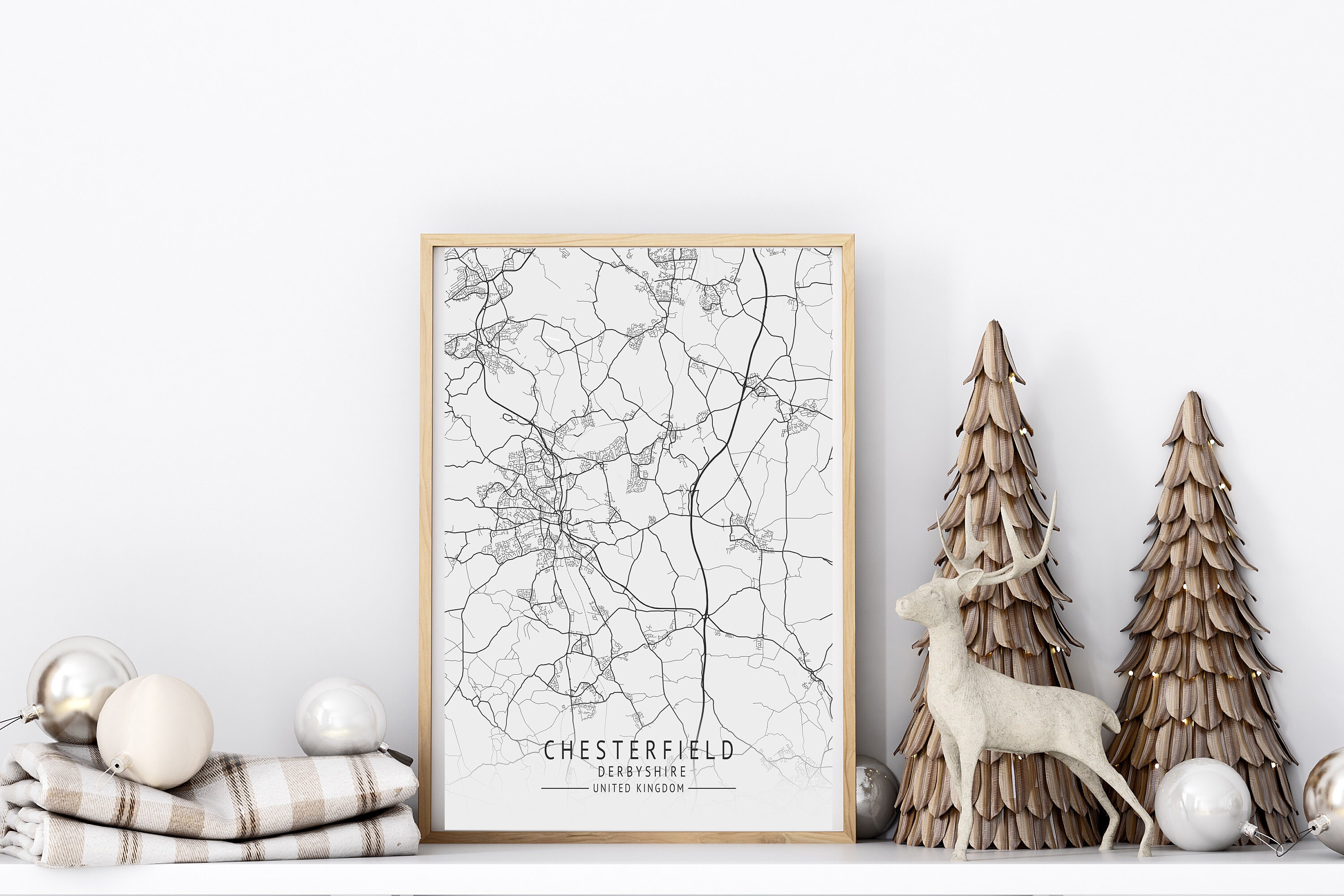 CHESTERFIELD Map Print, High Res Map of Chesterfield, Derbyshire ...