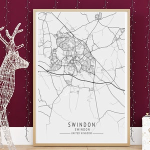 SWINDON Map Print, High Res Map of Swindon, Swindon, Minimalist UK City ...