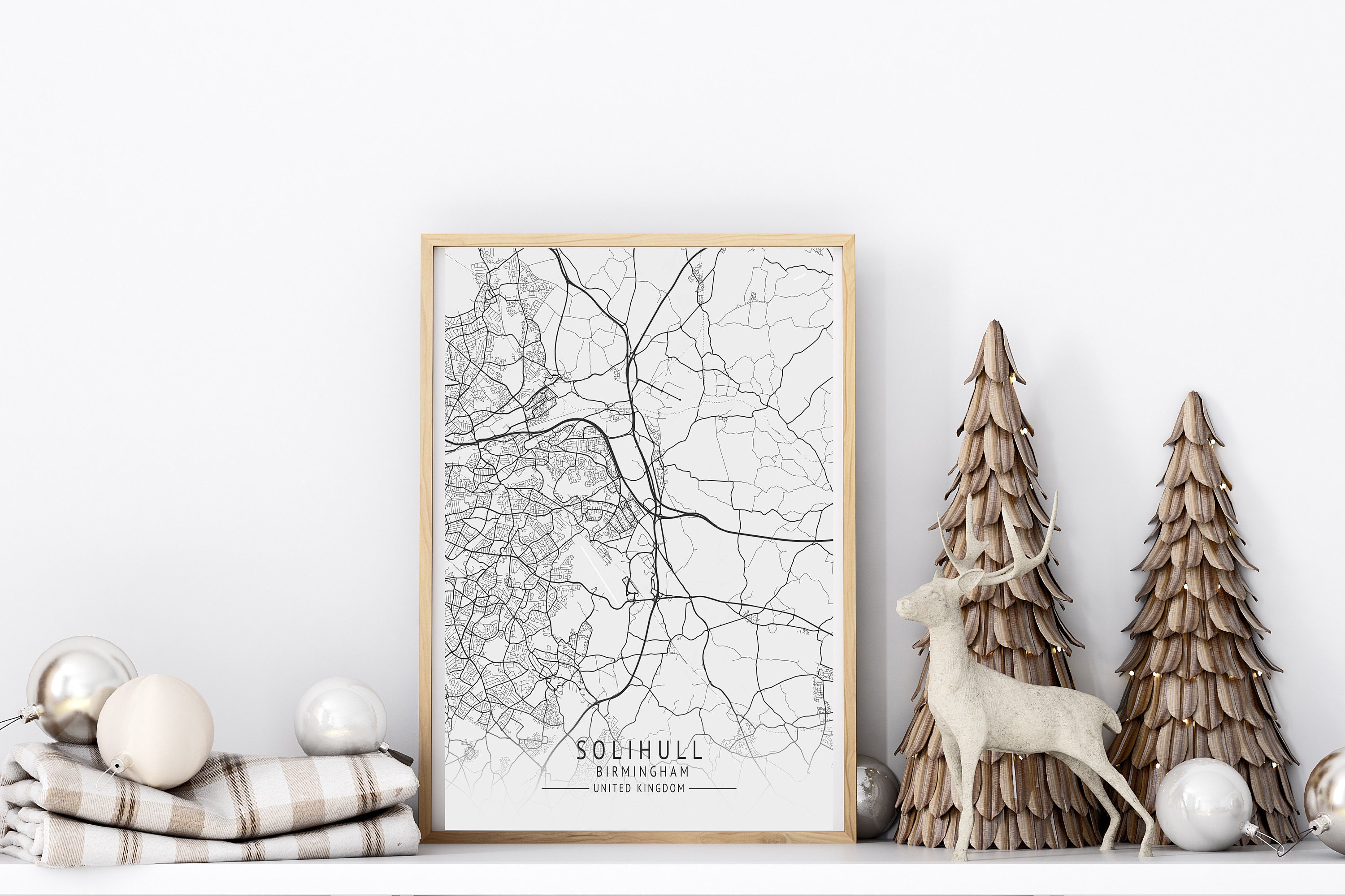 SOLIHULL Map Print, High Res Map of Solihull, Birmingham, Minimalist UK ...