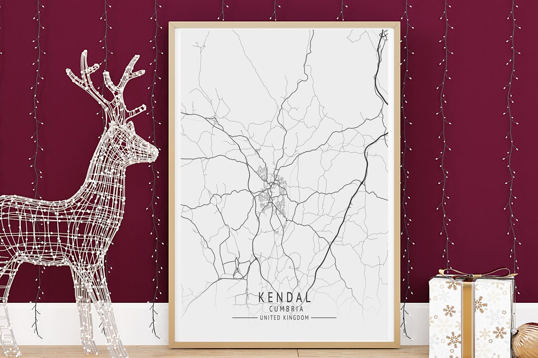 KENDAL Map Print, High Res Map of Kendal, Cumbria, Minimalist UK City ...
