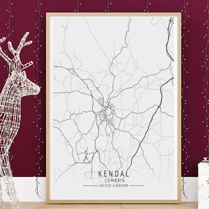 KENDAL Map Print, High Res Map of Kendal, Cumbria, Minimalist UK City ...