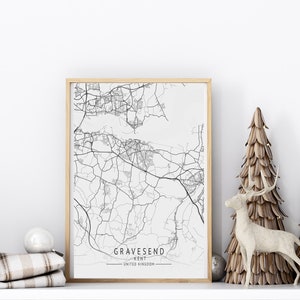 GRAVESEND Map Print, High Res Map of Gravesend, Kent, Minimalist UK ...