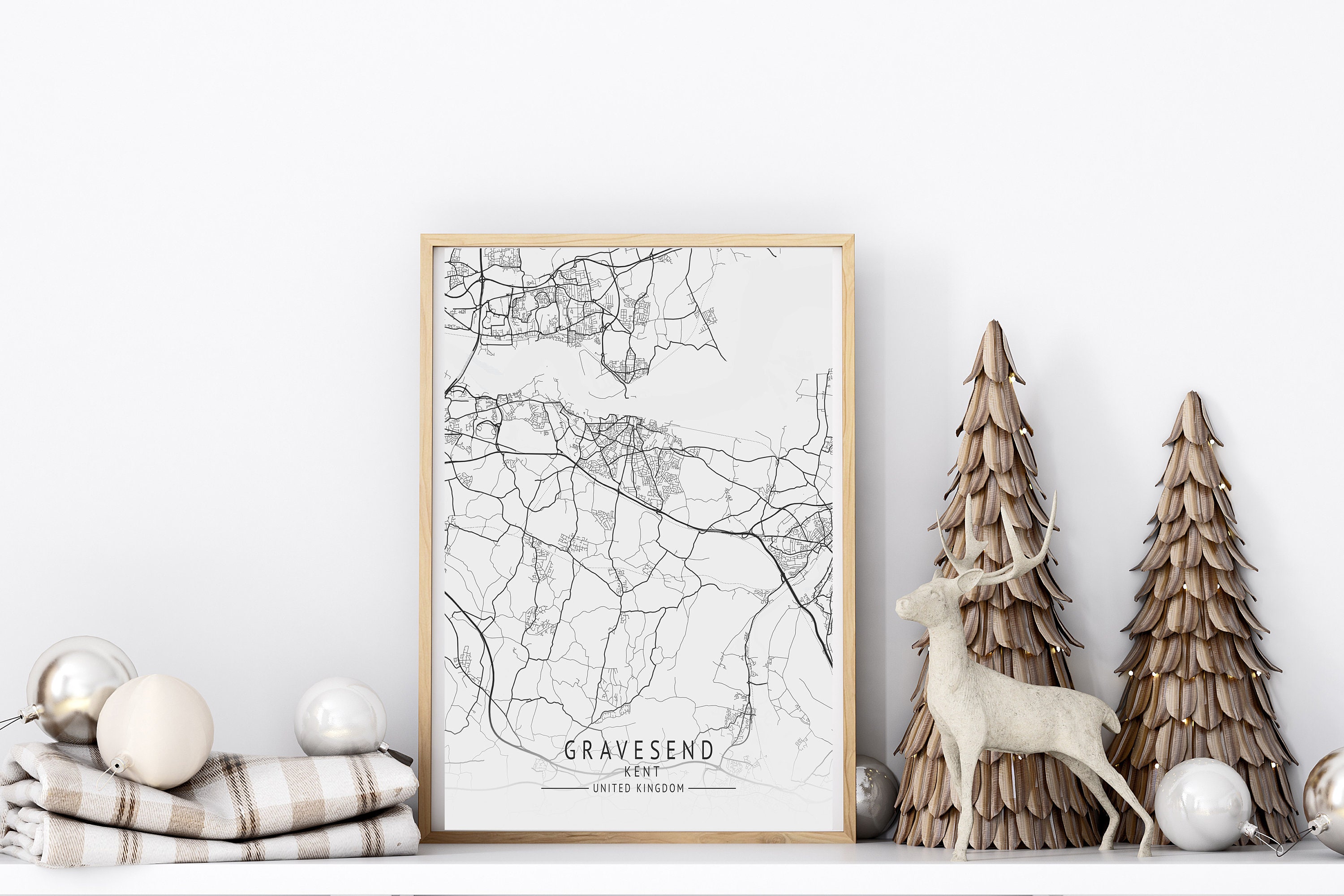 GRAVESEND Map Print, High Res Map of Gravesend, Kent, Minimalist UK ...