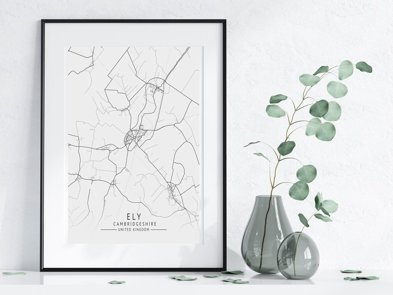 ELY Map Print, High Res Map of Ely, Cambridgeshire, Minimalist UK City ...