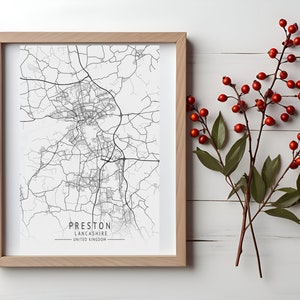 PRESTON Map Print, High Res Map of Preston, Lancashire, Minimalist UK ...