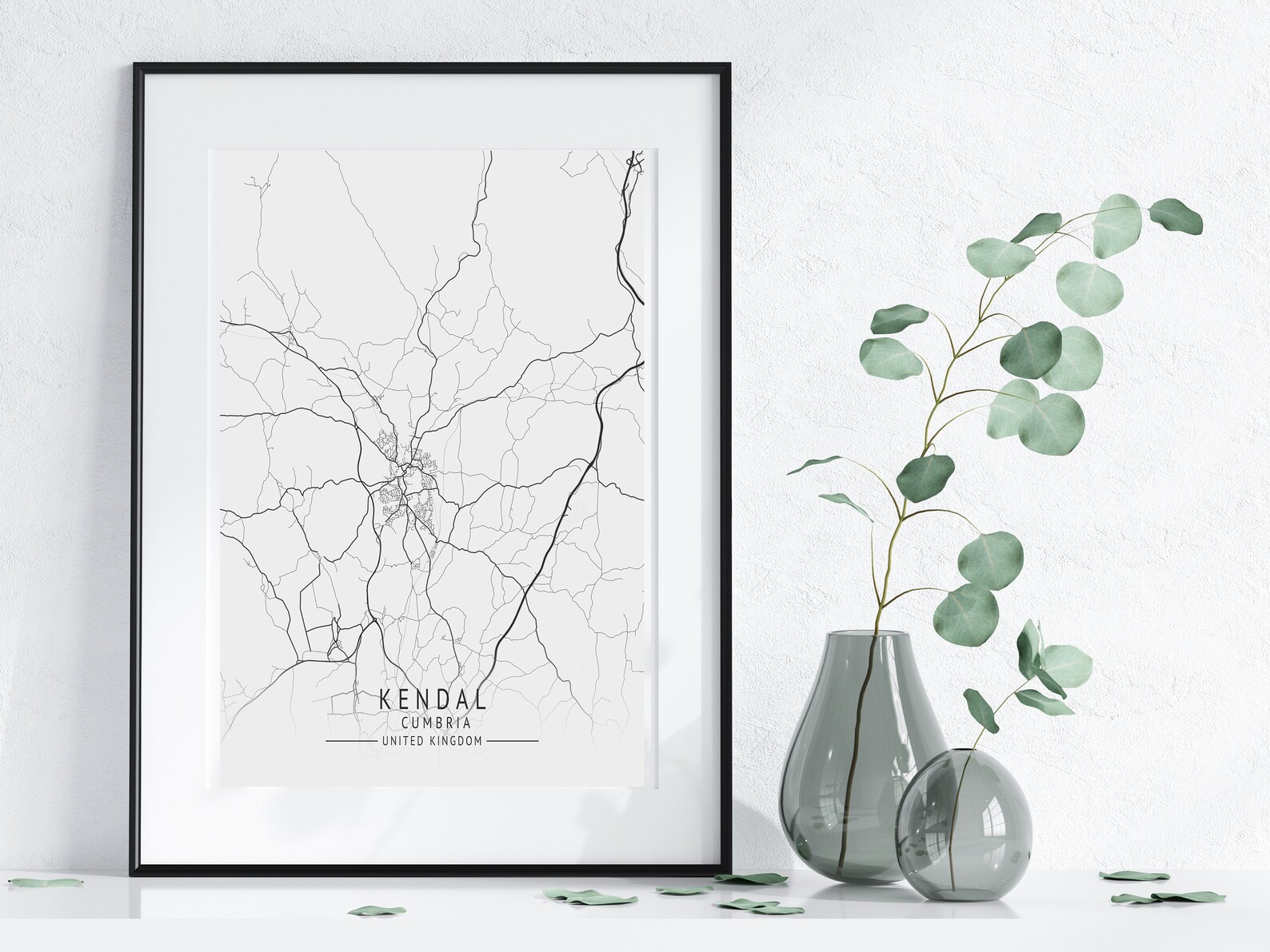 KENDAL Map Print, High Res Map of Kendal, Cumbria, Minimalist UK City ...