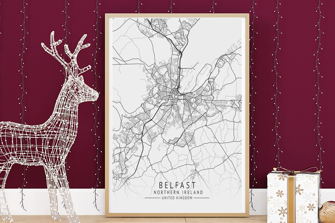 BELFAST Map Print, High Res Map of Belfast, Northern Ireland ...