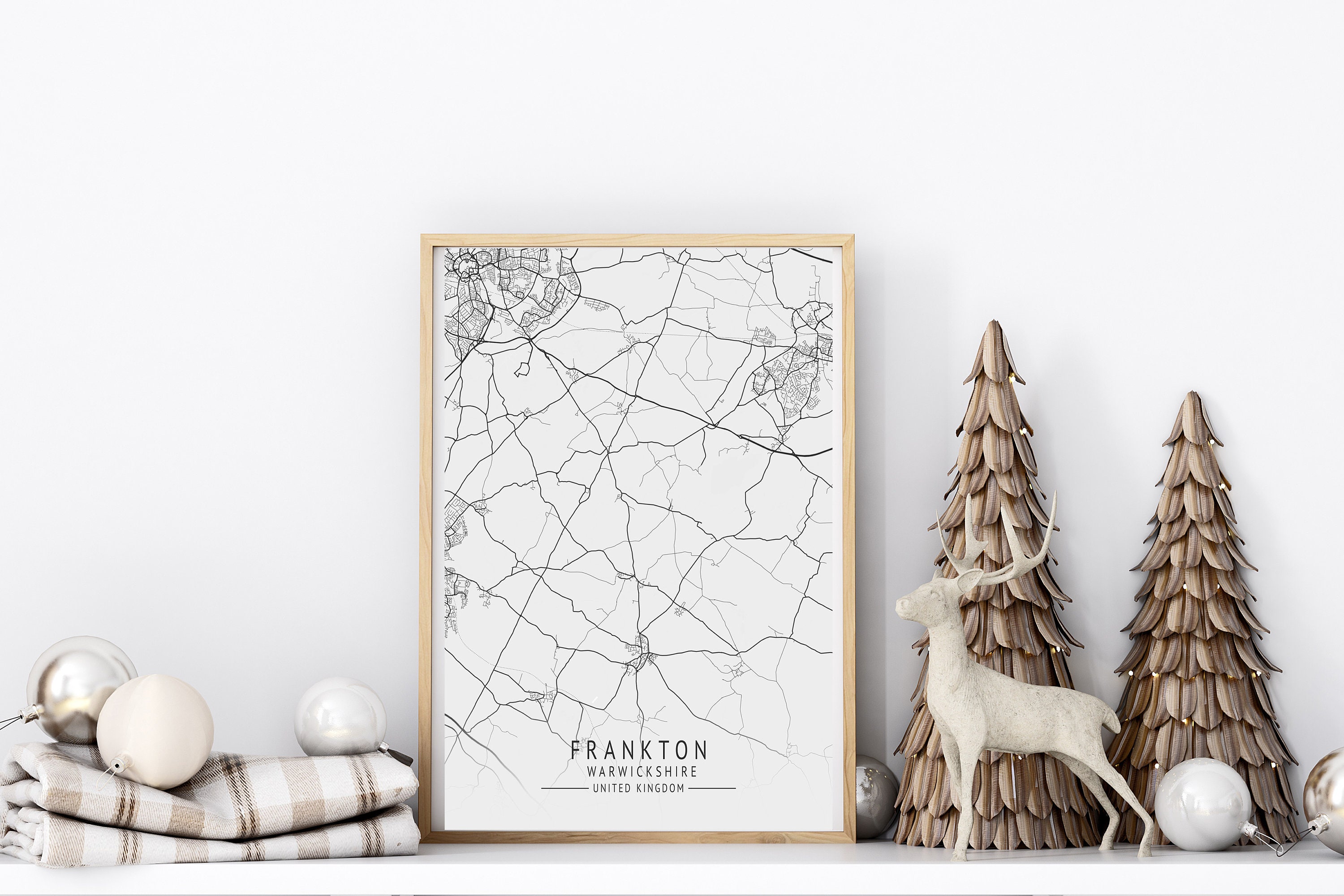 FRANKTON Map Print, High Res Map of Frankton, Warwickshire, Minimalist ...