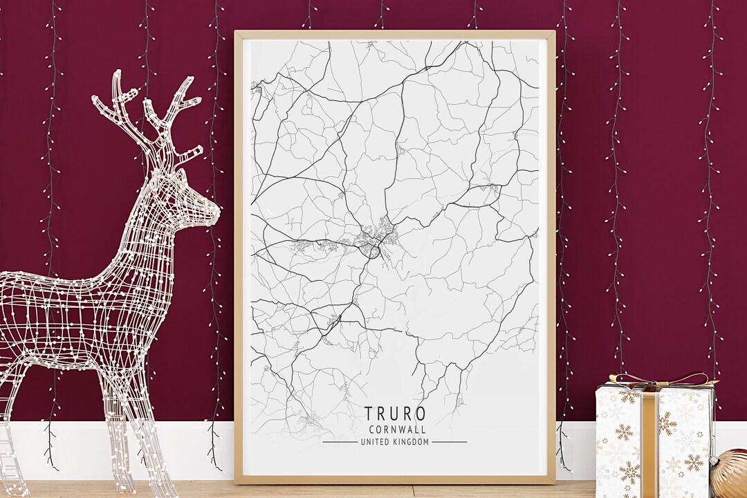 TRURO Map Print, High Res Map of Truro, Cornwall, Minimalist UK City ...
