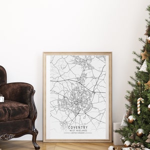 COVENTRY Map Print, High Res Map of Coventry, West Midlands, Minimalist ...