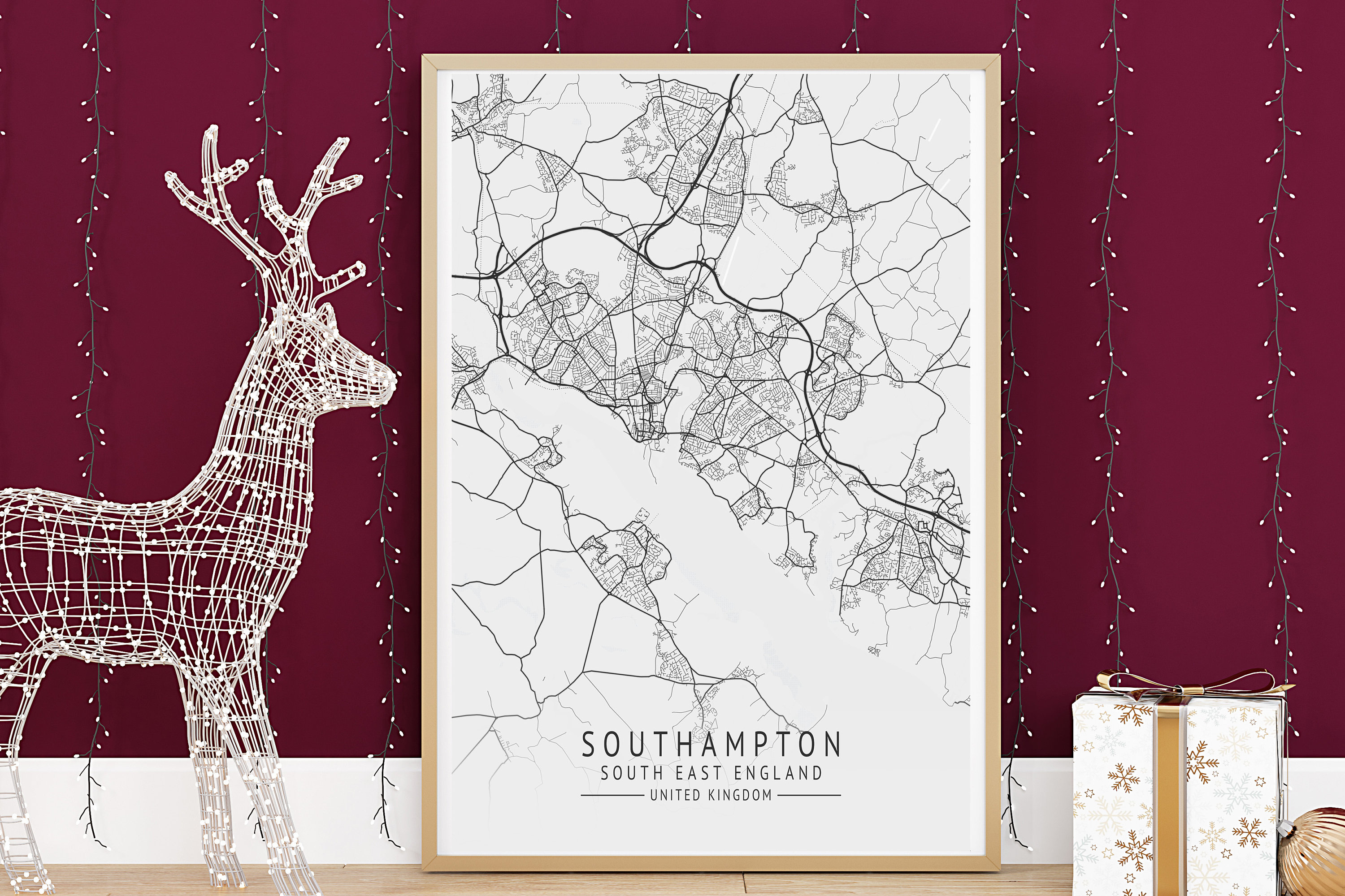 SOUTHAMPTON Map Print, High Res Map of Southampton, South East England ...