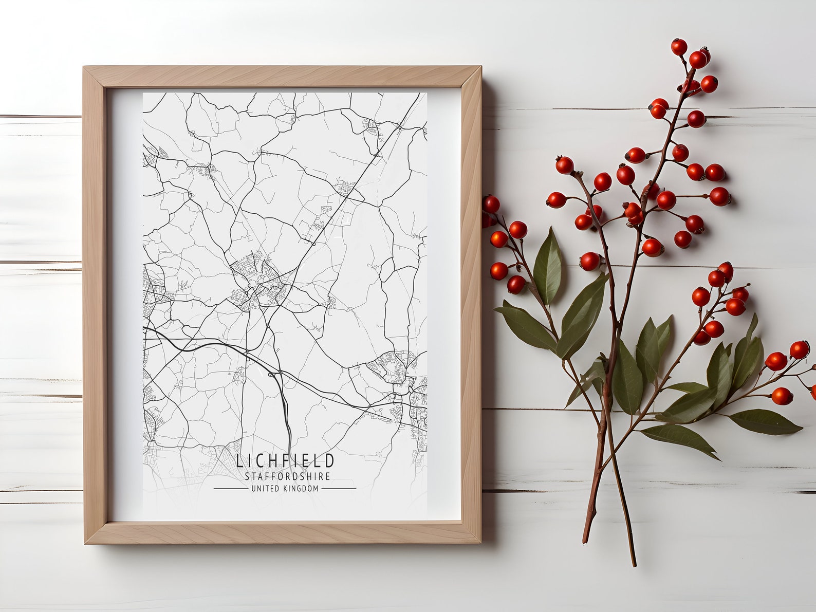 LICHFIELD Map Print, High Res Map of Lichfield, Staffordshire ...