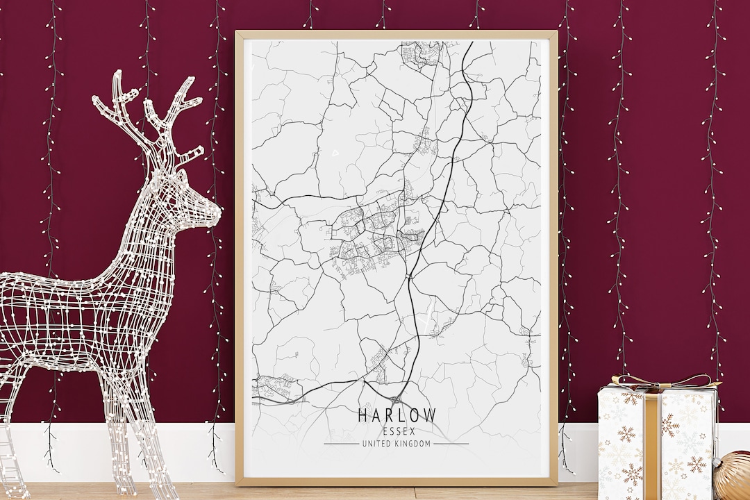 HARLOW Map Print, High Res Map of Harlow, Essex, Minimalist UK City ...
