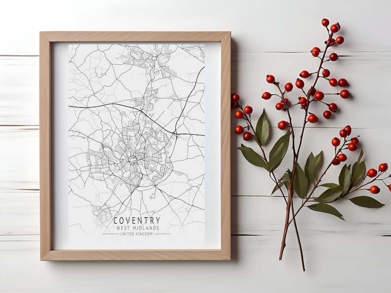 COVENTRY Map Print, High Res Map of Coventry, West Midlands, Minimalist ...