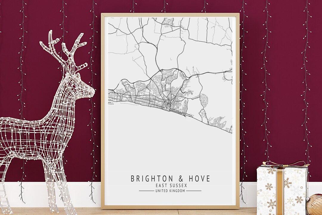 BRIGHTON & HOVE Map Print, High Res Map of Brighton, East Sussex ...