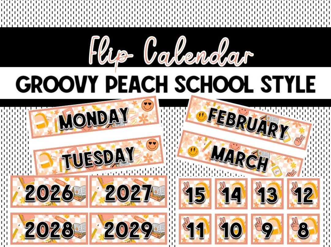 DIGITAL FILE | Groovy Peachy School Style Flip Calendar | Back to ...