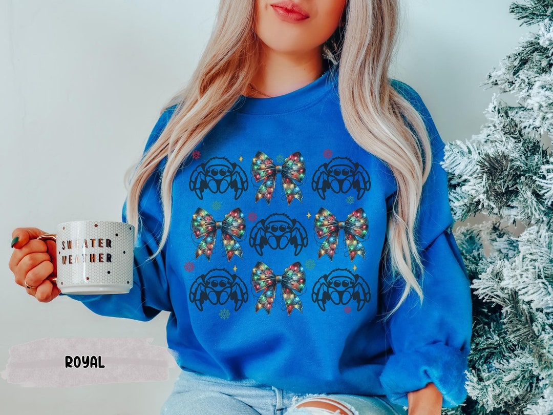 Cute Christmas Lights Bow Jumping Spider Sweatshirt for Women Retro ...