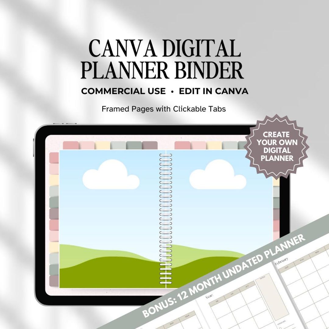 Canva Frame PLR Planner Binder Template, Digital Planner Commercial Use ...