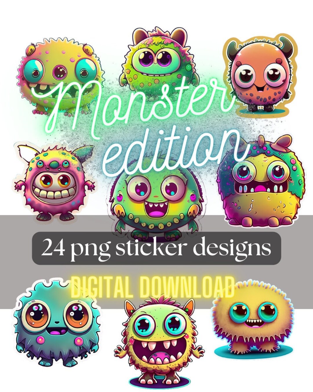 Adorable Monster Mash: Printable Bundle of 24 Cute PNG Stickers - Etsy