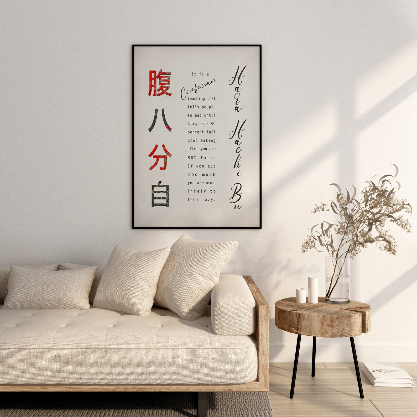 Hara Hachi Bu Japanese Philosophy Print, Positive Affirmation Wall ...