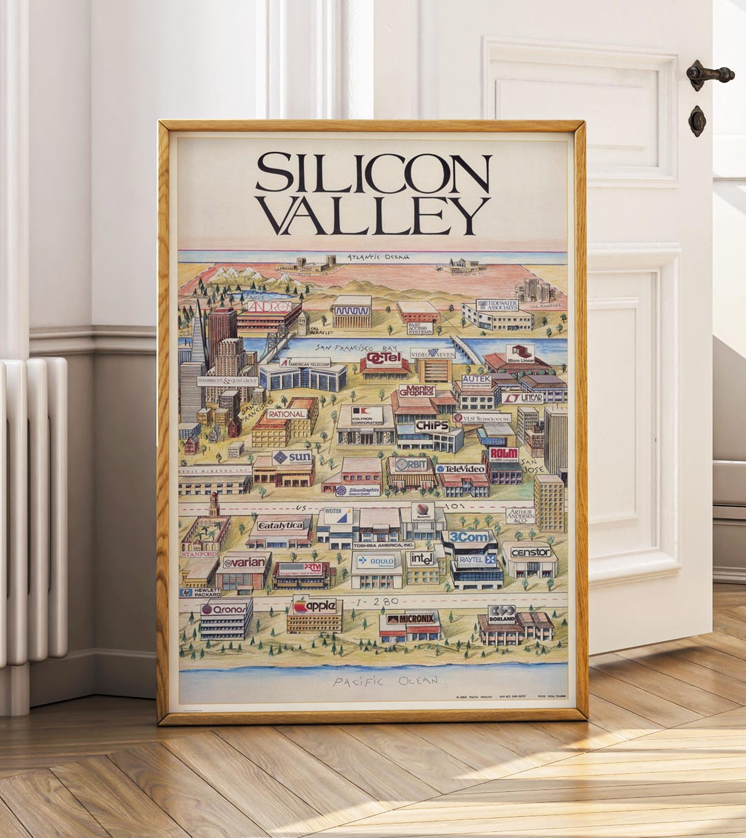 Vintage Silicon Valley Map Print – 1980s Tech Companies (digital ...