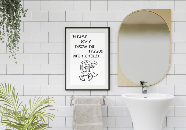 Bathroom Wall Art Minimalist Poster, Don't Throw the Tissue Quote ...