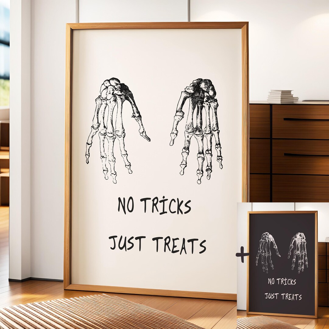 Vintage Skeleton Hand and No Tricks Just Treats Wall Art, Halloween ...