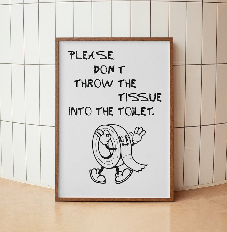 Bathroom Wall Art Minimalist Poster, Don't Throw the Tissue Quote ...
