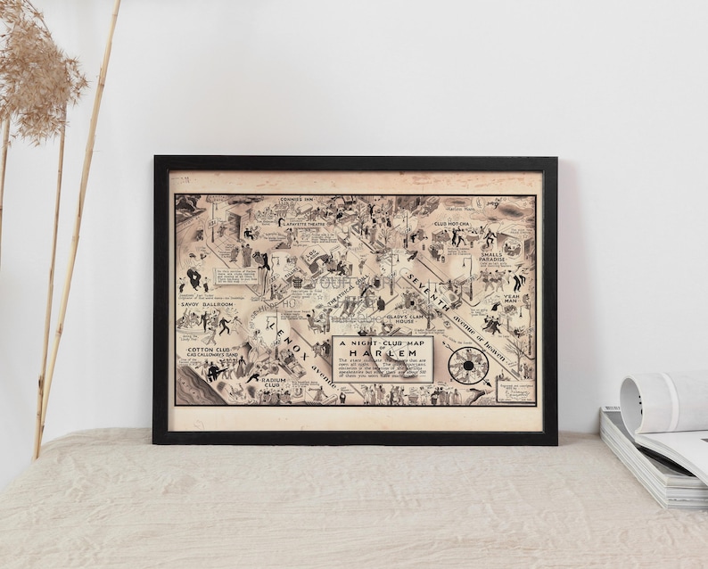 Vintage 1930s Night Club Map of Harlem Renaissance, Jazz Age Wall Art ...