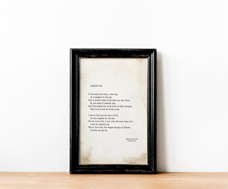 Edgar Allan Poe Annabel Lee Poem Print, Love Letter Wall Art (digital ...