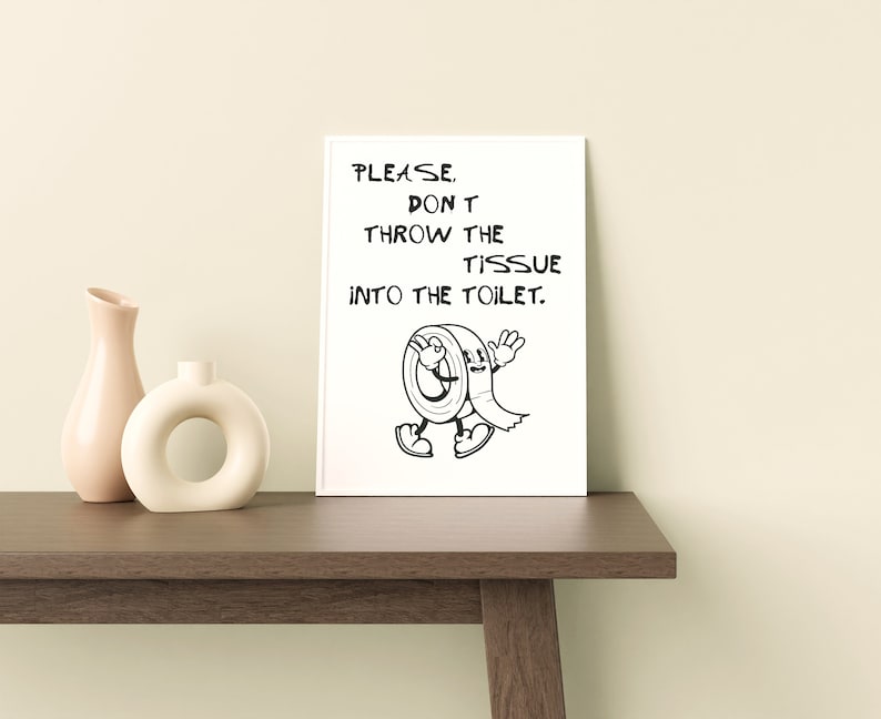 Bathroom Wall Art Minimalist Poster, Don't Throw the Tissue Quote ...
