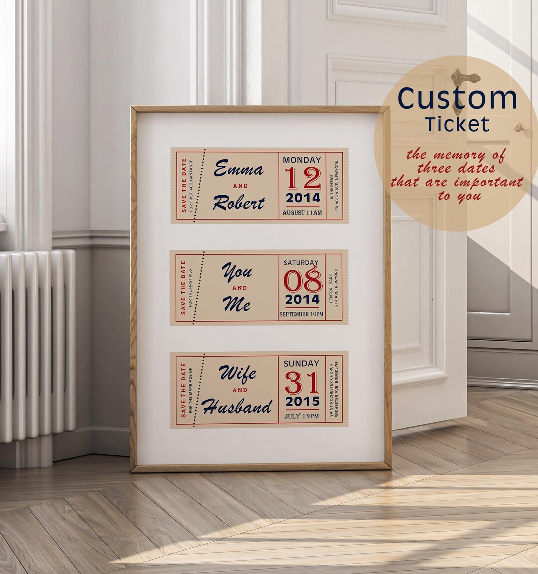 Customizable Couple Ticket Wall Art – Personalized Love Story Dates ...