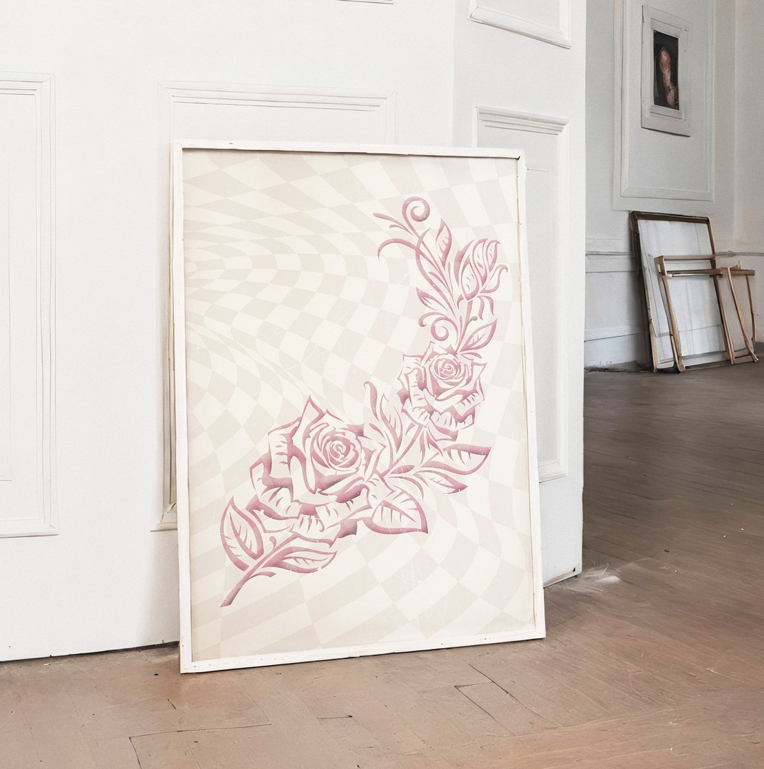 Pink Wavy Checkered Roses Abstract Print | Trendy Checkered Wall Art ...