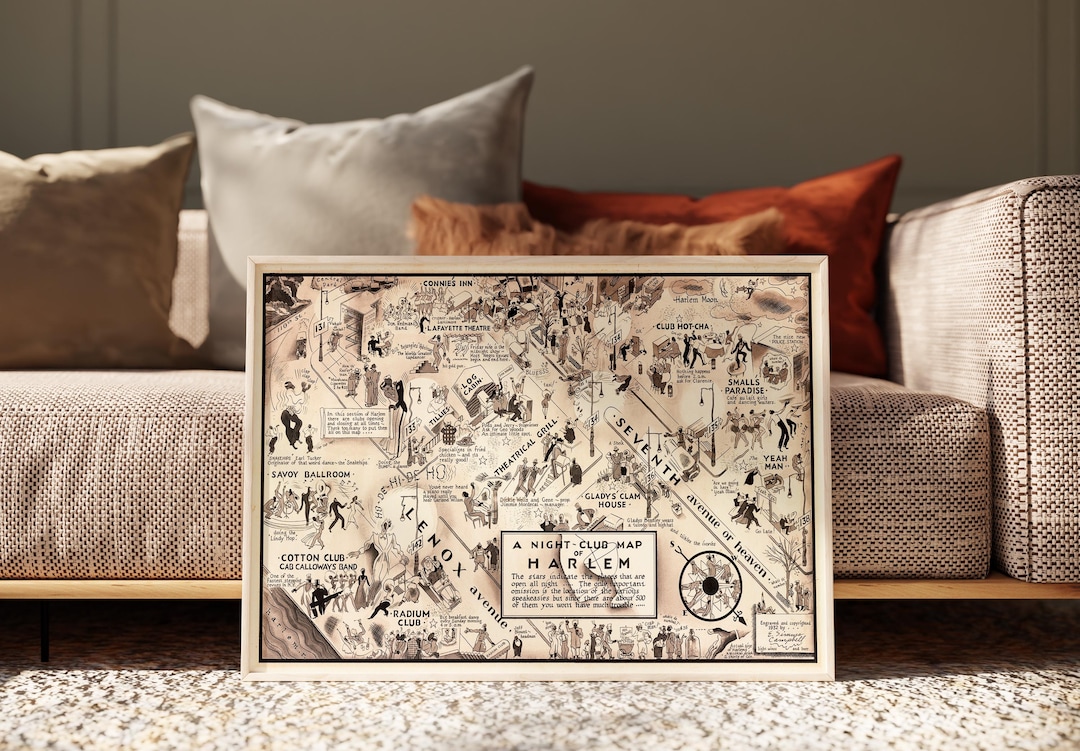 Vintage 1930s Night Club Map of Harlem Renaissance, Jazz Age Wall Art ...